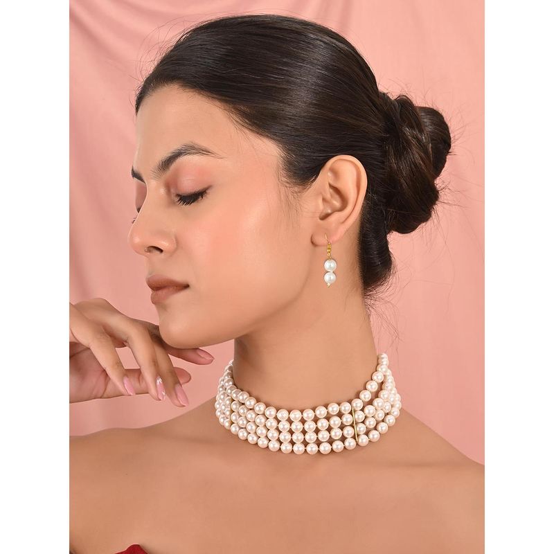 Buy Ratnavali Jewels Gold Plated White Round Pearl Moti Choker Necklace ...