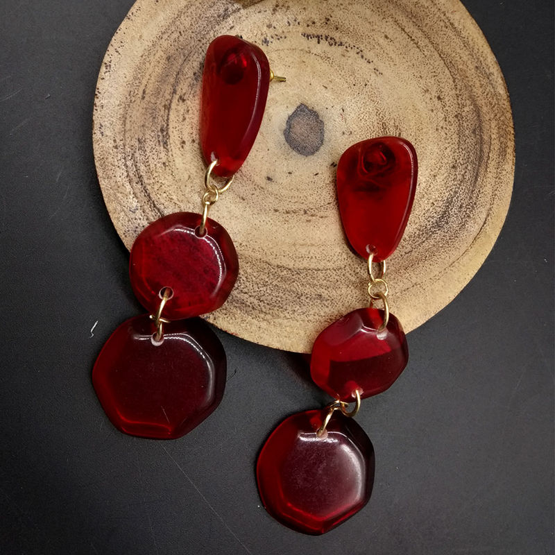 Buy Toniq Maroon Beaded Drop Earrings Online