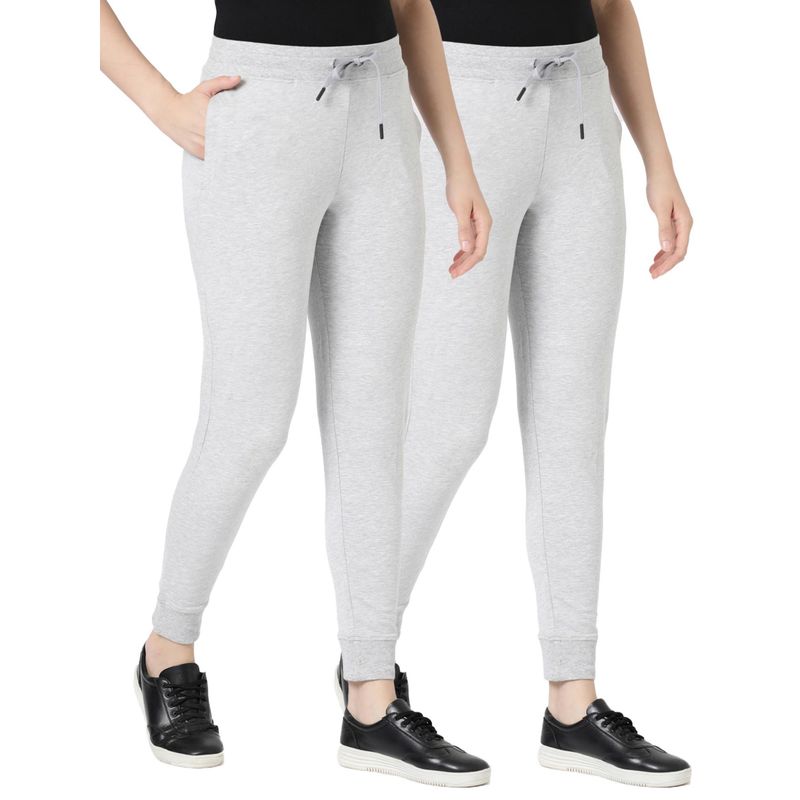 Buy BLOSSOM Womens Stretch Cotton French Terry Joggers Grey (Pack of 2 ...