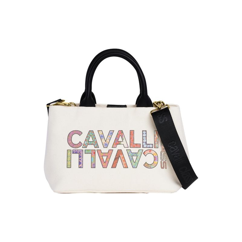 Buy Cavalli Class Off White Synthetic Carmela Satchel Bag with ...