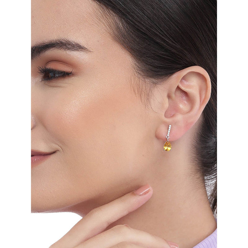 Buy Carlton London Rhodium Plated with Dangling Solitaire Drop Earring ...
