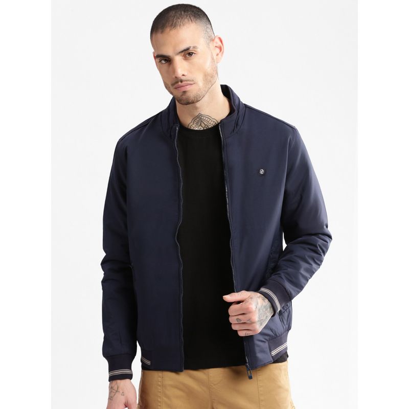 Buy SHOWOFF Mens Navy Blue Solid Bomber Jacket Online