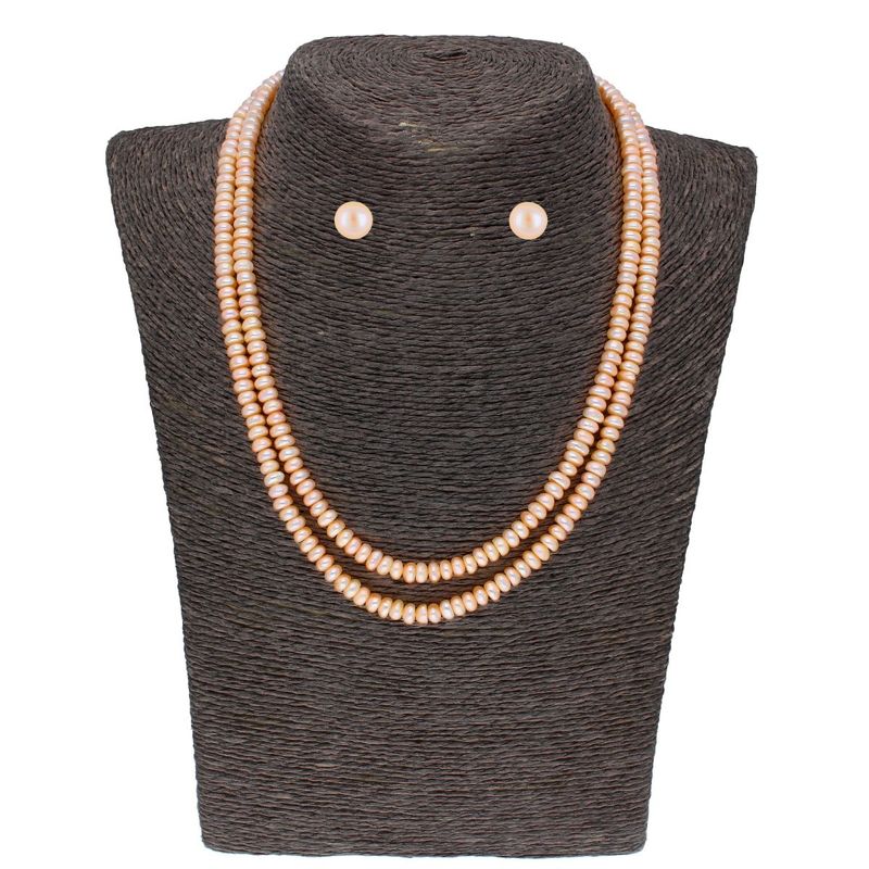 Buy Sri Jagdamba Pearls 2 String Peach Pearl Necklace Set Online