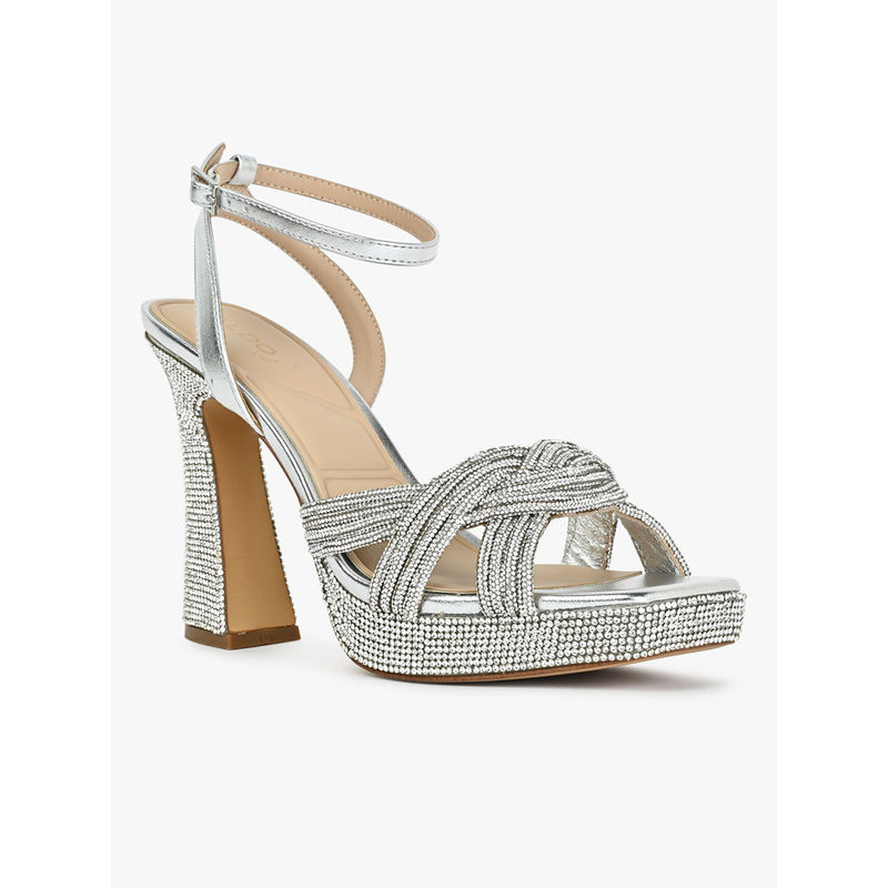 Buy Aldo Silver Square Toe Strappy Block Sandal Heels Online