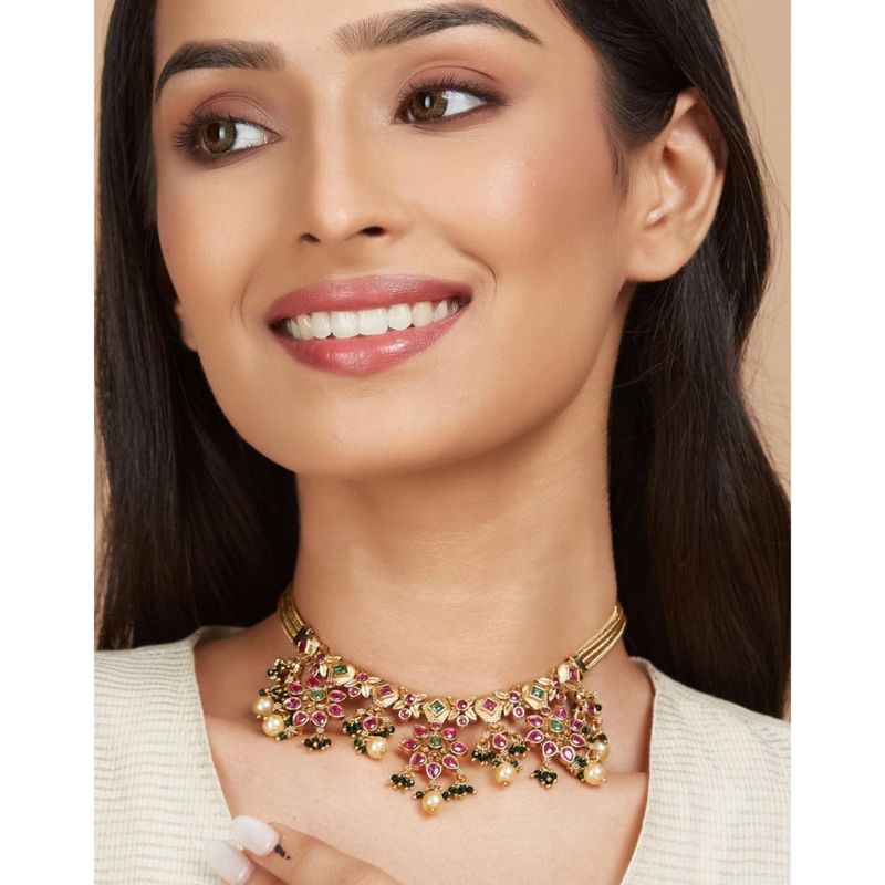 Buy Fabindia Women Gold Metal Multi-Color Choker Necklace Online