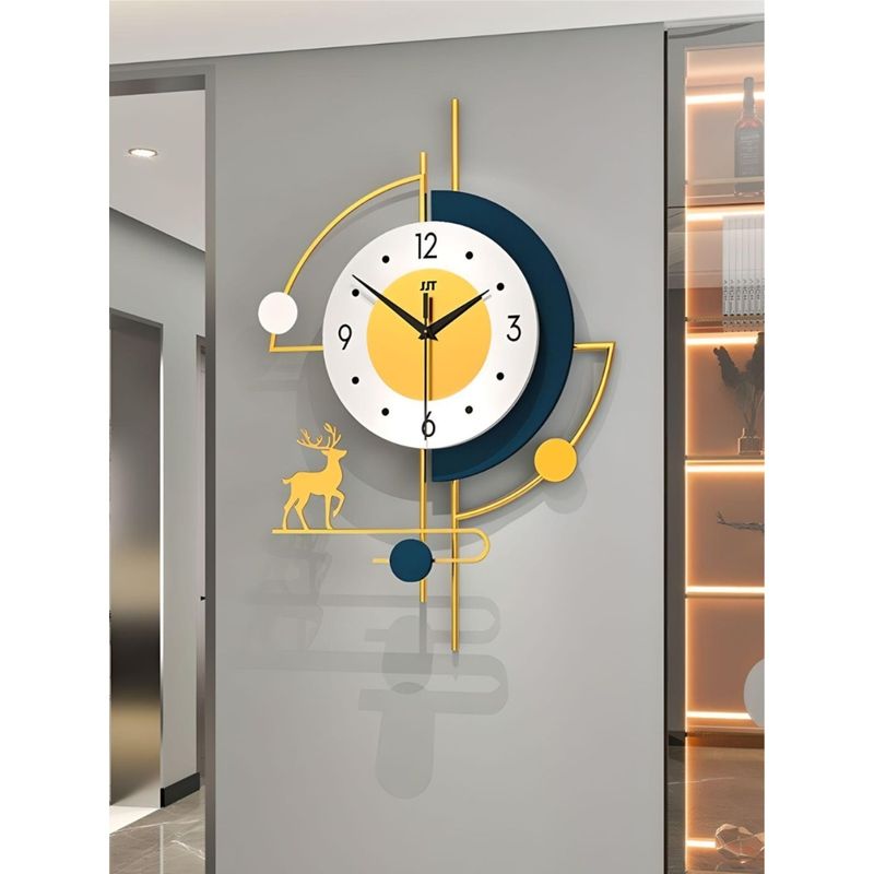 Buy The Art House CL141 60 x 40cm Gold and Blue Round Metal Wall Clock ...