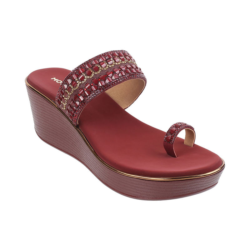 Buy Mochi Women Maroon Wedges Heels Online