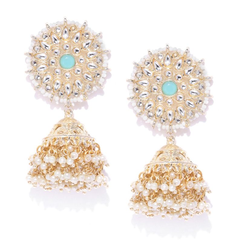 Priyaasi Gold Plated Kundan And Off-White Beaded Jhumki Earrings: Buy ...