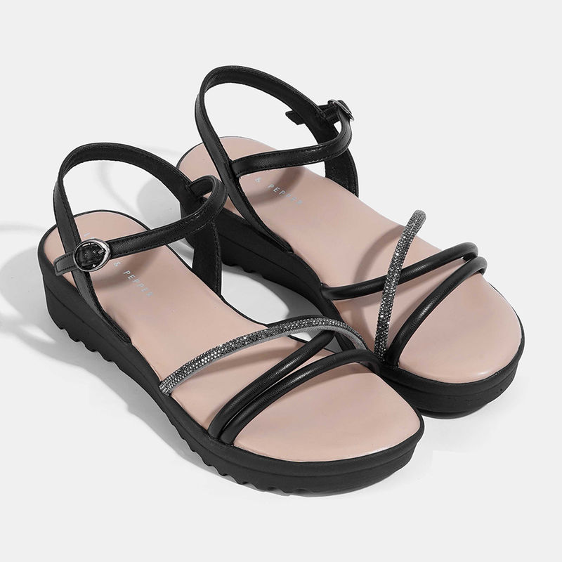 Buy Lemon & Pepper Black Flat Sandals Online