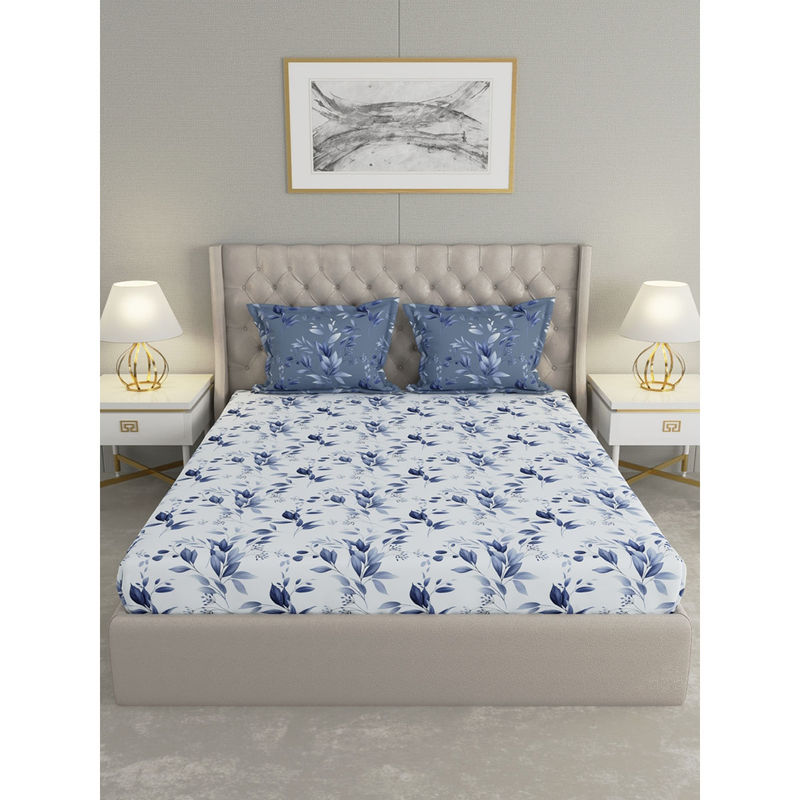 Buy RAYMOND HOME Blue Floral 120 Tc Bedsheet with 2 Pillow Covers ...