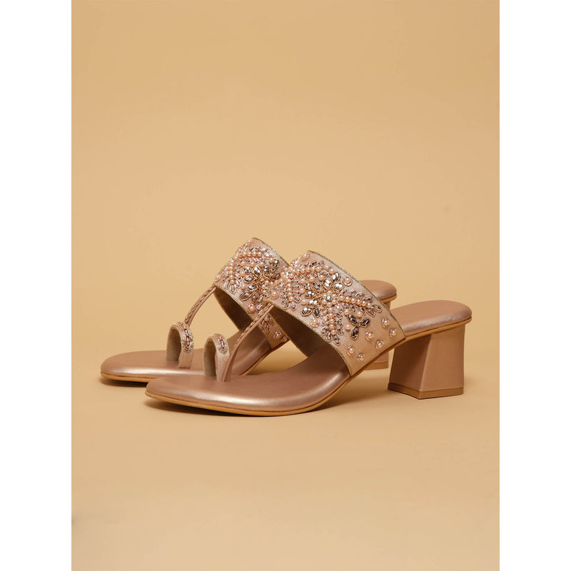 Buy Eridani Elka Rose Gold Embroidered Sandal Heels Online
