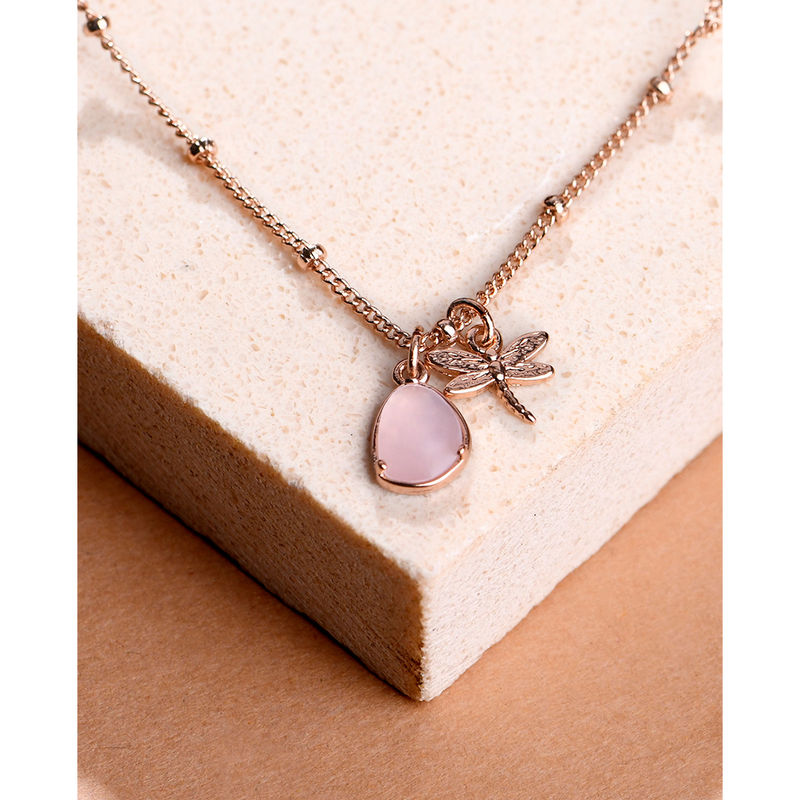 Accessorize London Real Gold Plated Rose Gold Dragonfly & Rose Quartz ...