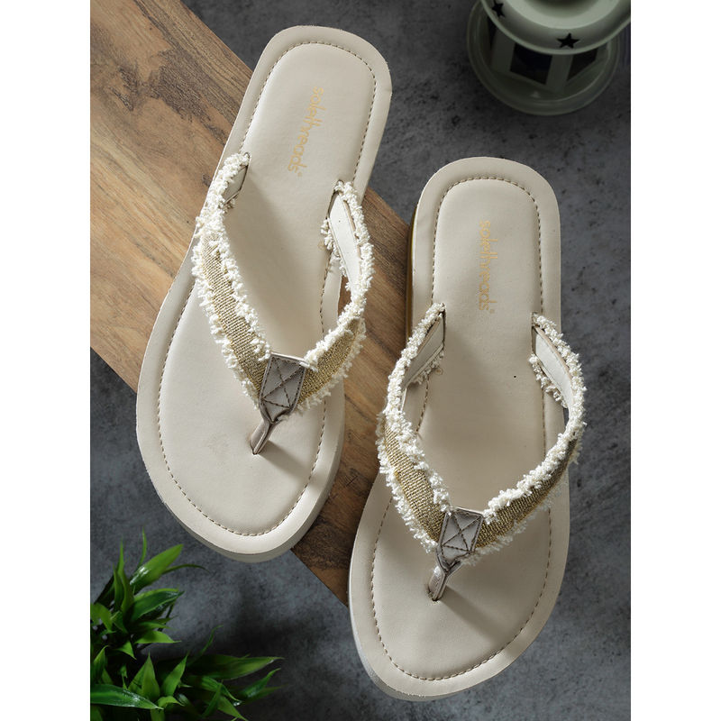 Buy SOLETHREADS Braid Cream Solid Women Slippers Online