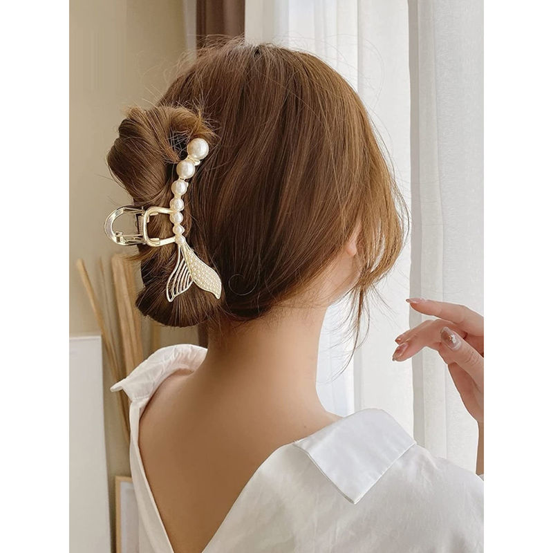 Buy OOMPH White Pearls Mermaid Fish Fin Hair Claw Online