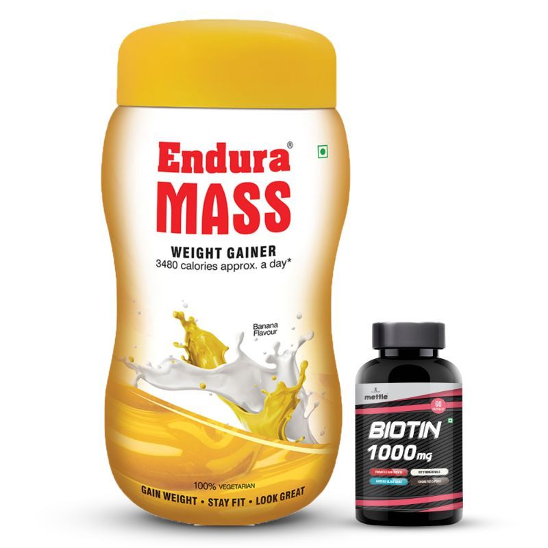 Buy Endura Mass Weight Gainer Banana Flavour With Mettle Biotin Tablets ...