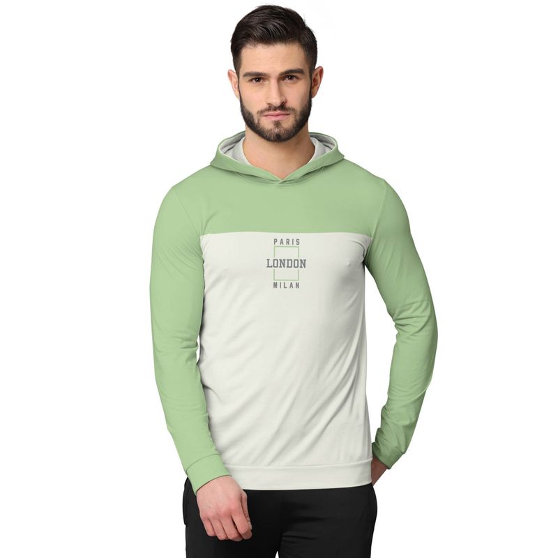 Buy BULLMER Colorblock Full Sleeve Hooded Sweatshirts For Men Green And ...