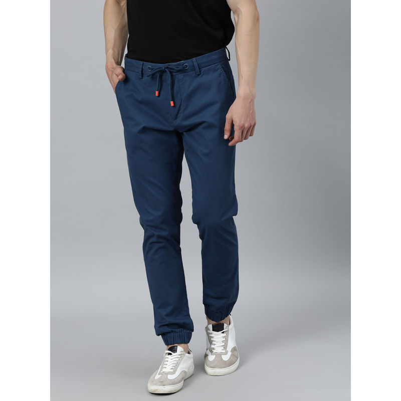 Buy RARE RABBIT Navy Solid Casual Trousers Online