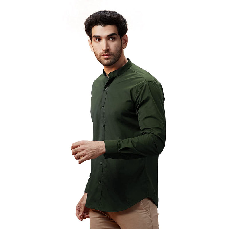 Buy The Souled Store Solids Olive Green Mandarin Shirts For Men Online