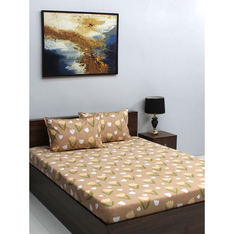Buy RAYMOND HOME Serene 100 Gsm Microfiber Brown Double Bedsheet with ...