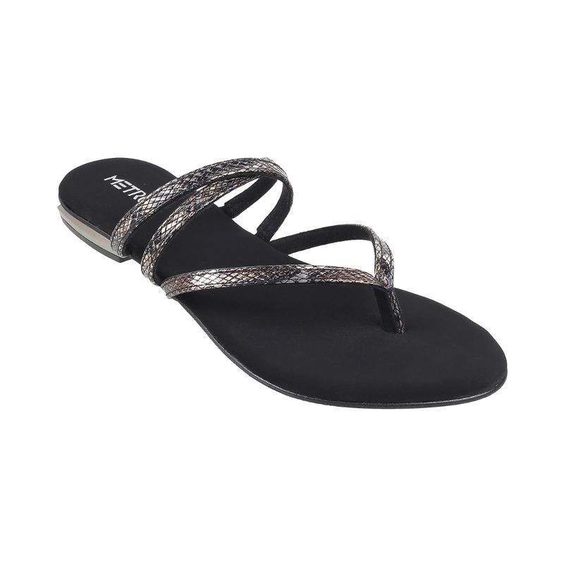 Buy Metro Womens Black Flat ChappalsMetro Black Synthetic Mirror Work ...