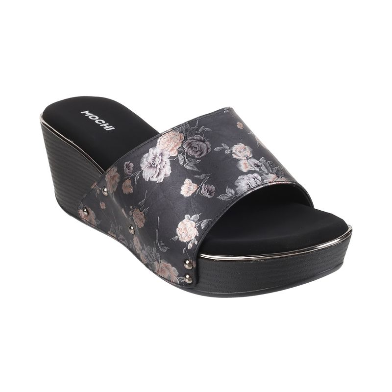Buy Mochi Womens Black Platform HeelsMochi Black Synthetic Floral Women ...