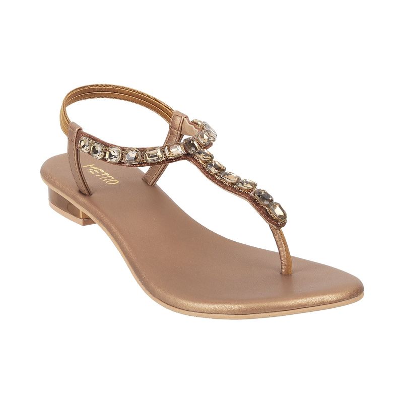 Buy Metro Antique Gold Synthetic Embellished/sequined Women Flats Online