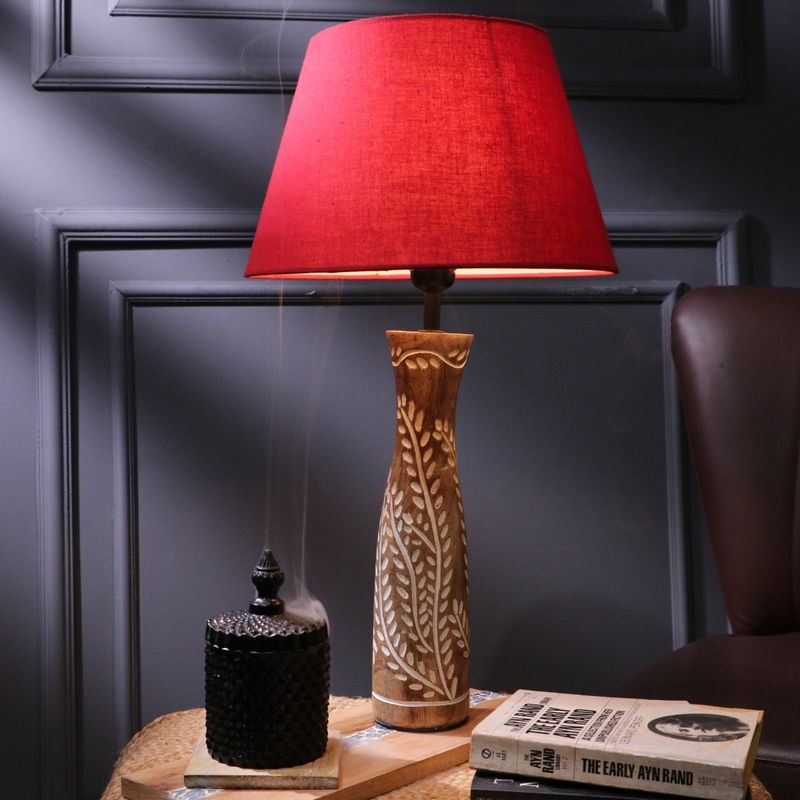 Buy The Decor Mart Leaf Embossed Lamp with Red Shade Online