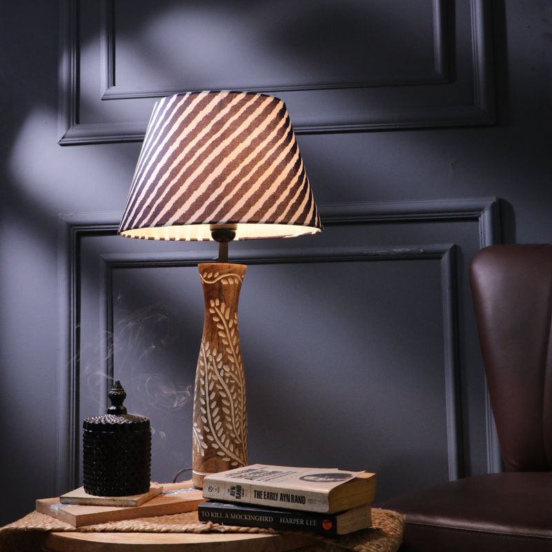 Buy The Decor Mart Leaf Embossed Lamp with Striped Black Shade Online