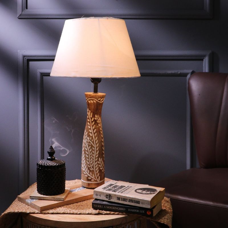 Buy The Decor Mart Leaf Embossed Lamp with White Jute Shade Online