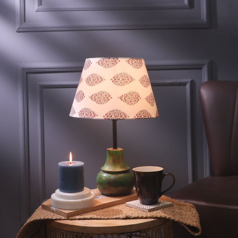 Buy The Decor Mart Green Sphere Shaped Lamp with White Printed Shade Online