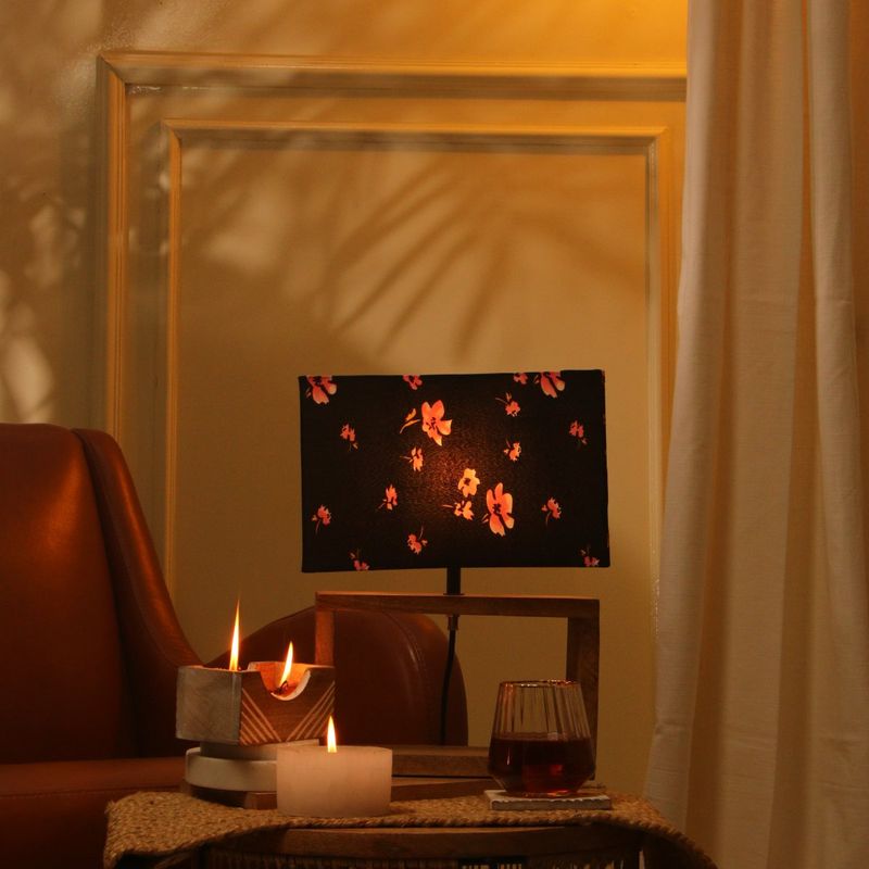 Buy The Decor Mart Brown Cuboid Lamp with Black Floral Shade Online