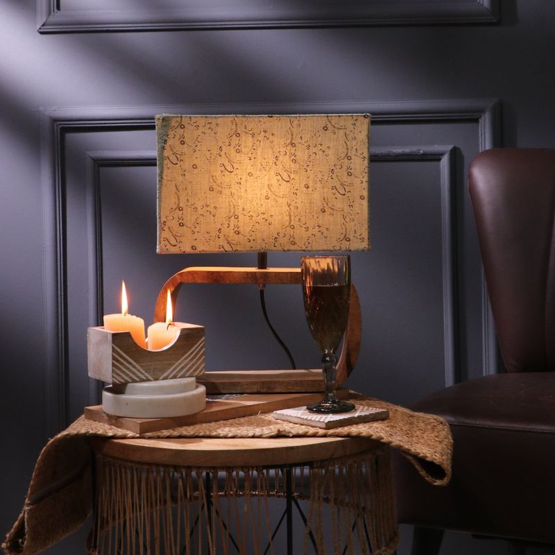Buy The Decor Mart Brown Cuboid Lamp with Pastel Green Shade Online