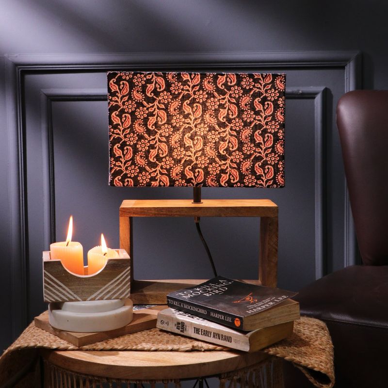 Buy The Decor Mart Brown Cuboid Lamp with Traditional Black Shade Online