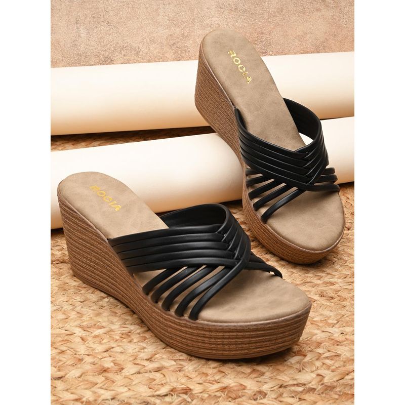 Buy ROCIA By Regal Black Womens Casual Strappy Wedges Heels Online