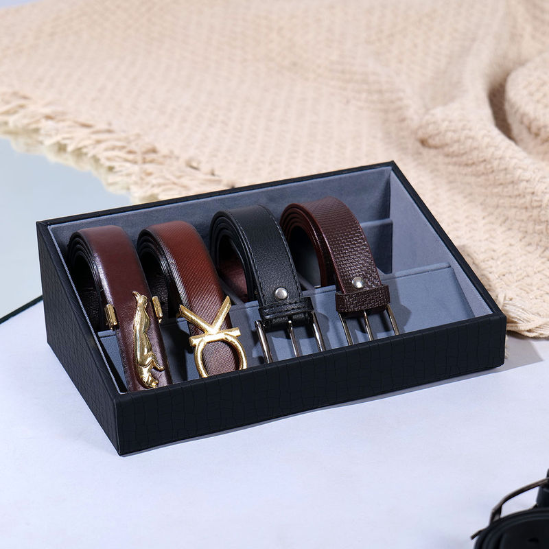 Buy La Trove Black Premium 5 Slot Leather Belt Organizer Tray Online