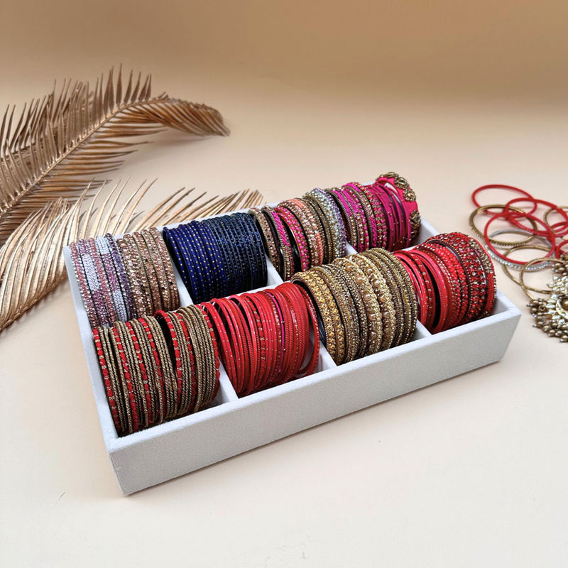 Buy La Trove Cream Velvet 8 Slot Bangle, Kada Storage Organizer Tray ...