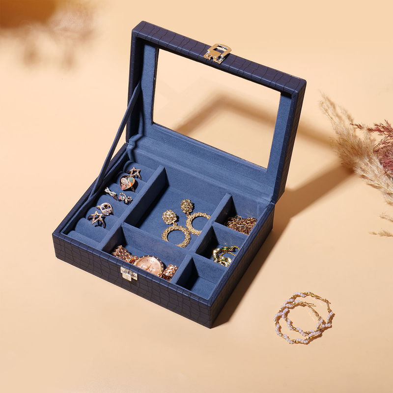 Buy La Trove Blue Leather Aura Ring & Earring Jewellery Storage Display ...