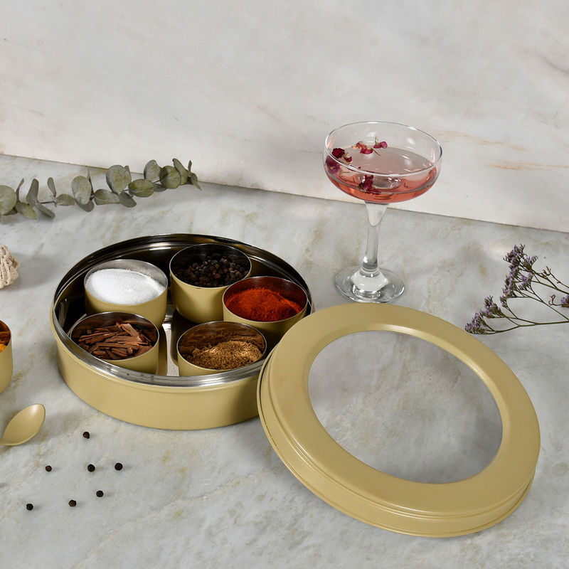 Buy 7 Compartment Air-Tight Spice Box Set with Spoon, Yellow Online