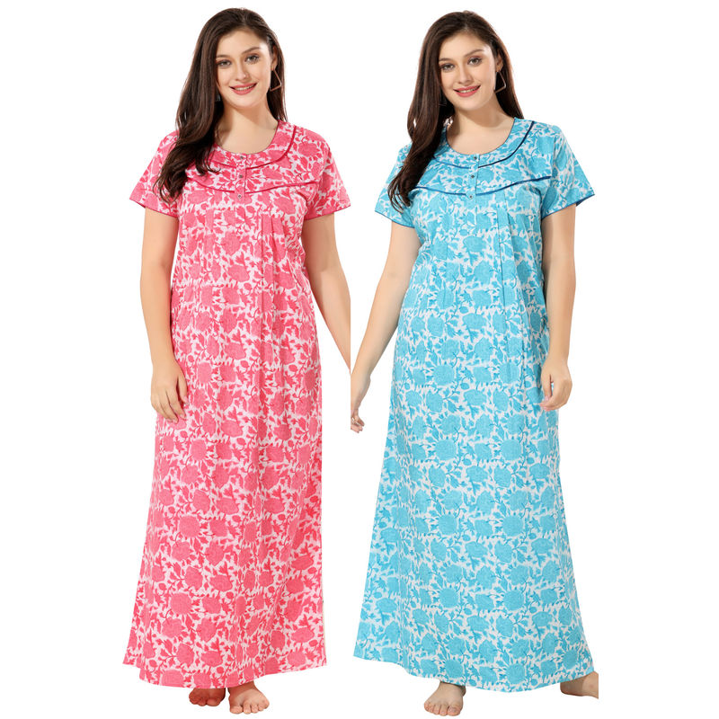 Buy PIU Front Open Plus Size Cotton Pack of 2 Half Sleeves Floral Print ...