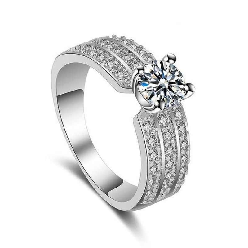 OOMPH Jewellery Silver Tone Solitaire Round Cubiczirconia Engagement ...
