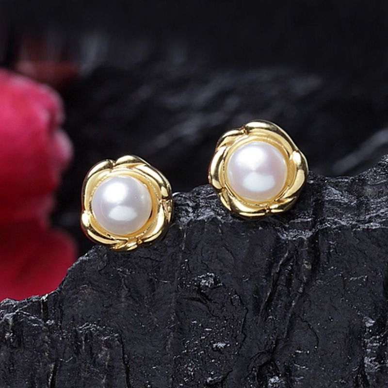 Buy CLARA 925 Silver Real Pearl Stud Aki Earrings Gold Rhodium Plated ...