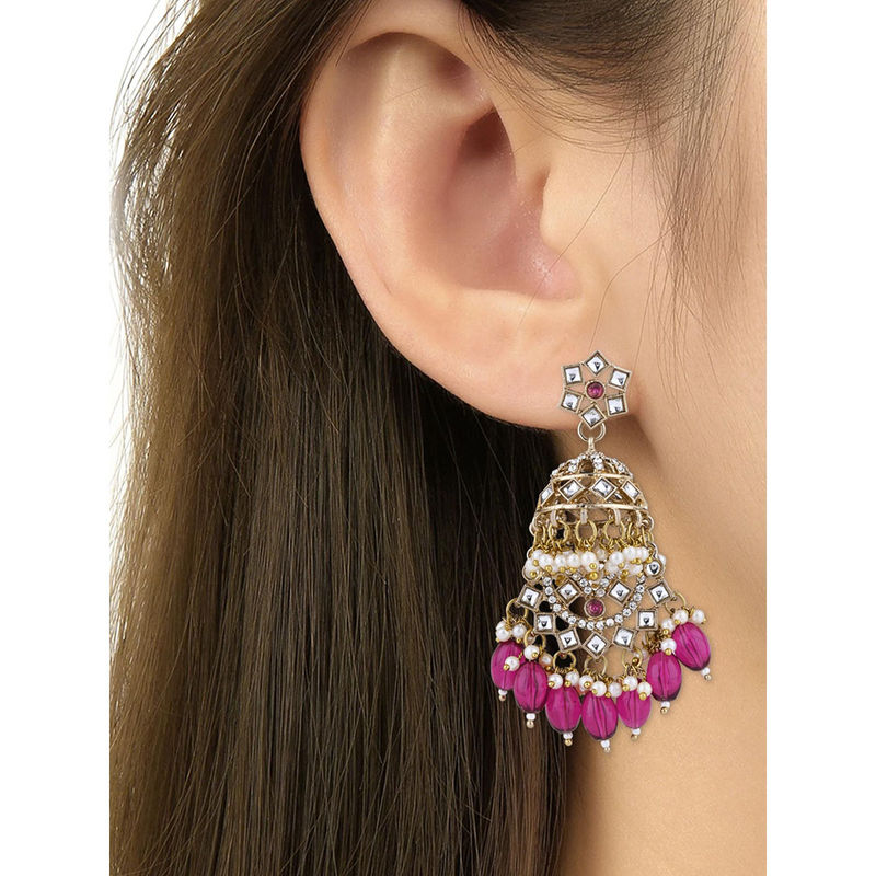 Buy I Jewels Traditional Handcrafted Kundan and Pearl Dangle Jhumka ...