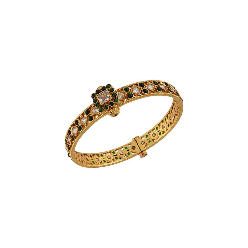 Buy Tribe Amrapali Gold Plated Silver Maya Green White Glass Bangle Online