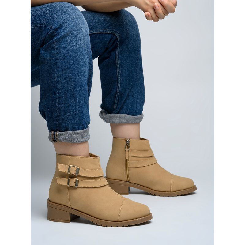 Buy Shoetopia Women Beige Solid Heeled Boots (Euro 41) Online