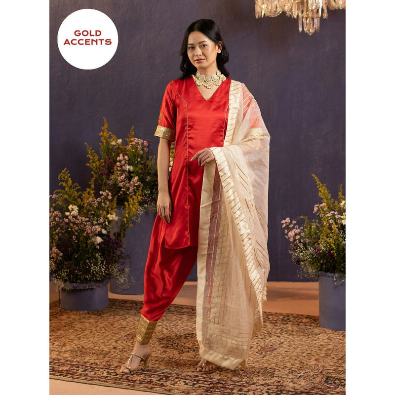 Buy Gajra Gang Guilded Goddess Red Tiger Emblem Kurta, Salwar & Dupatta ...