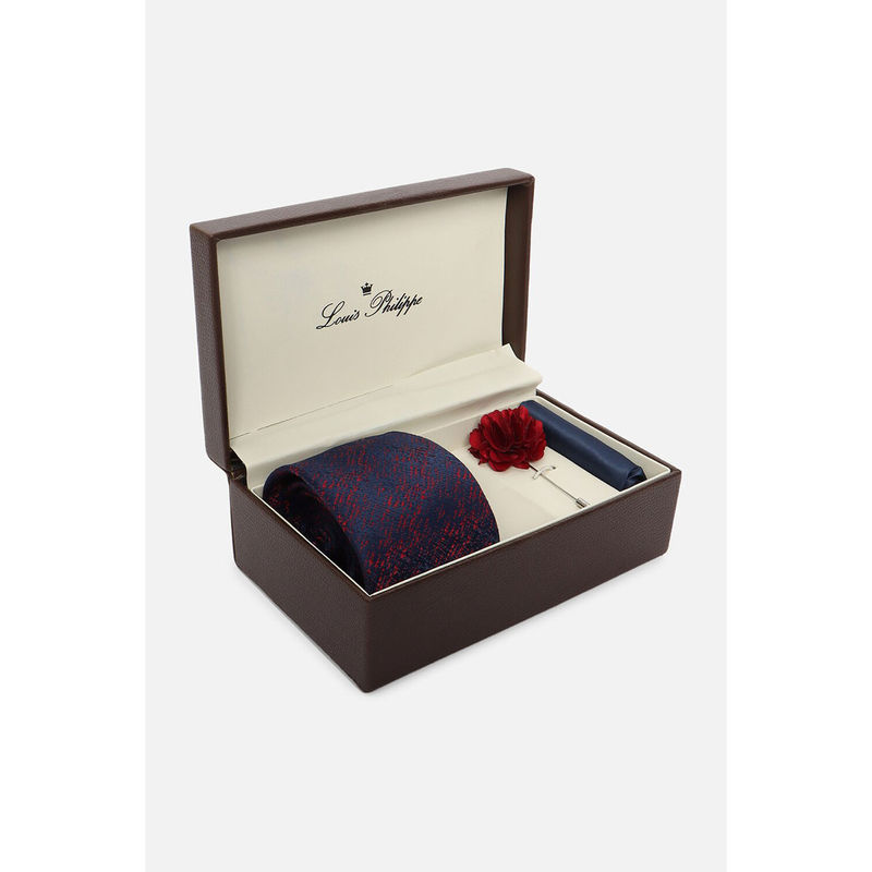 Buy Louis Philippe Men Navy Blue Embroidered Tie with Pocket Square ...