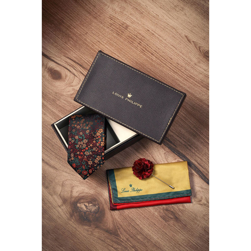 Buy Louis Philippe Men Multi Color Embroidered Tie and Pocket Square ...