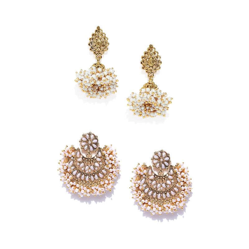 Buy Zaveri Pearls Combo Of 2 Pearls Cluster Traditional Jhumki & Dangle ...