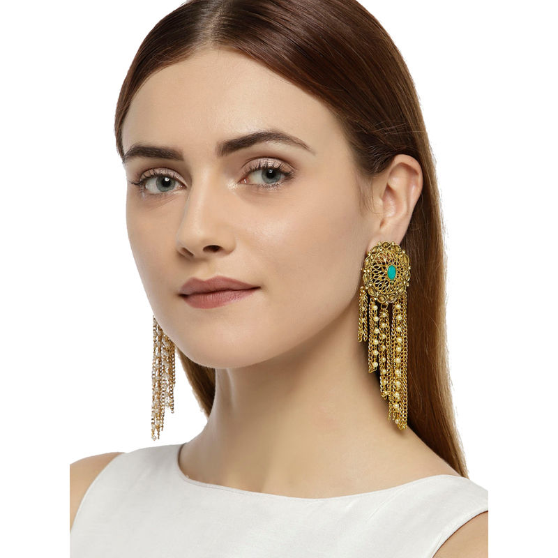 Buy Zaveri Pearls Gold Tone Chain Fringe Traditional Dangle Earring ...