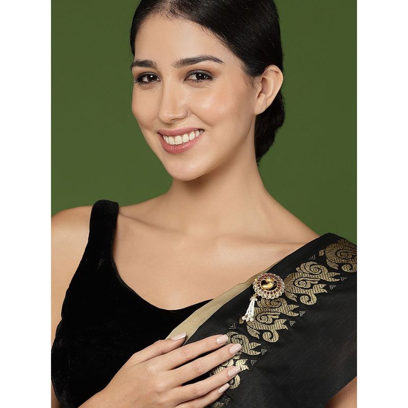 Buy PANASH Gold-Plated Artificial Stones and Beads Brooch Online